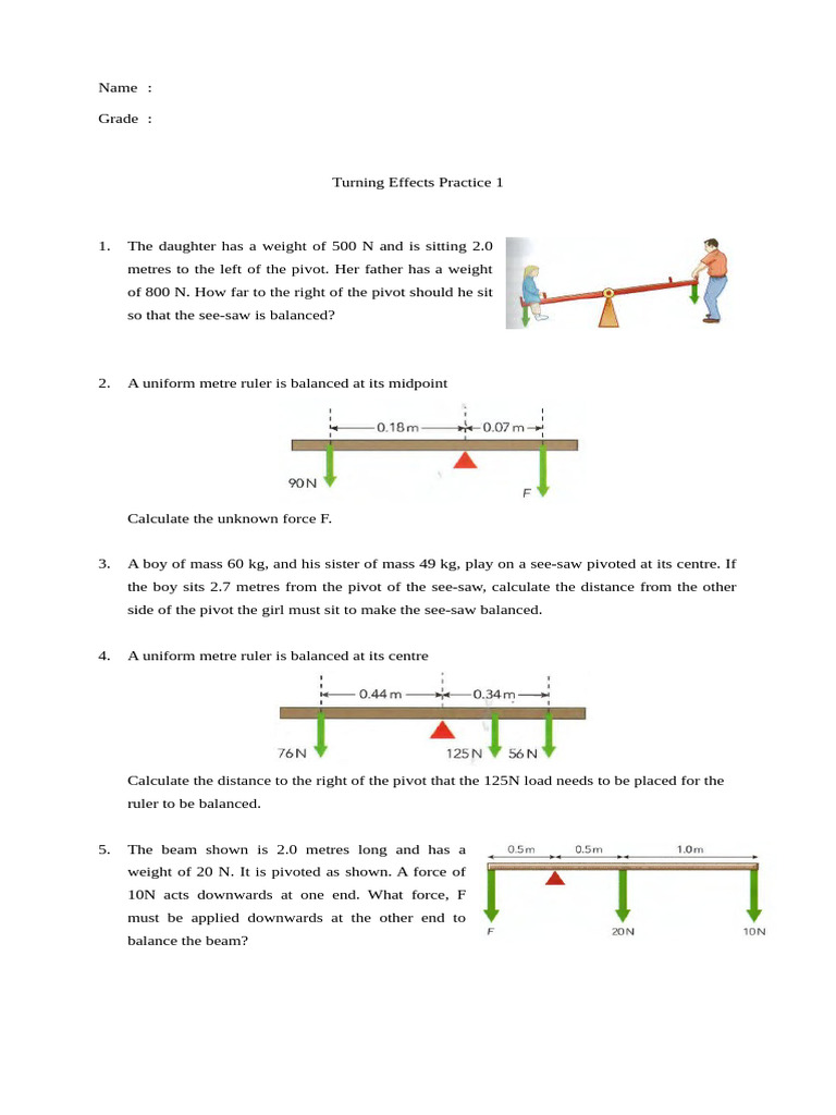 Turning Effect Practice 1 | PDF