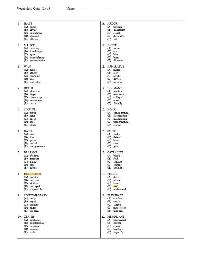 DSAT Spring - Vocab Test 3 | PDF