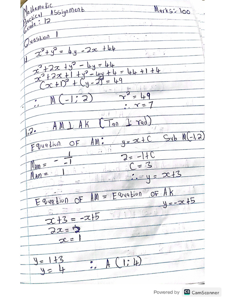 Mathematics Grade 12 Assignment | PDF