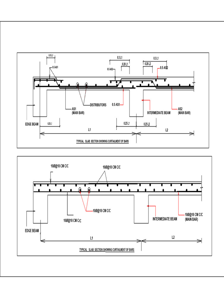 Typical Slab Section Showing Curtailment of Bars | PDF