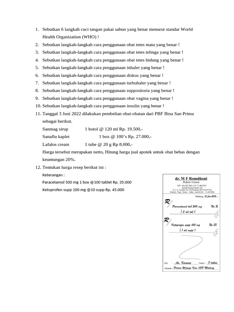 Soal Pelayanan Farmasi Kelas 11 | PDF