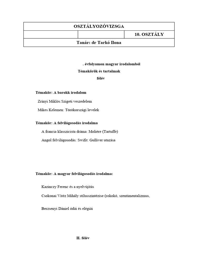 Magyar Irod 10 Oszt Vizsg. | PDF