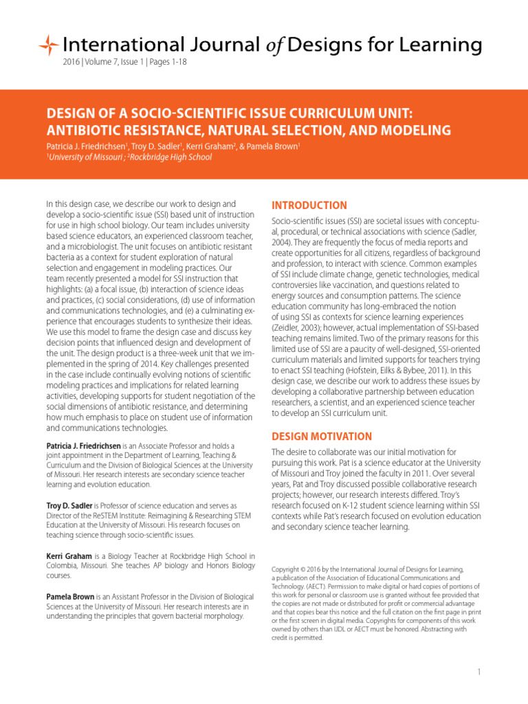 Design of A Socio-Scientific Issue Curriculum Unit: Antibiotic ...