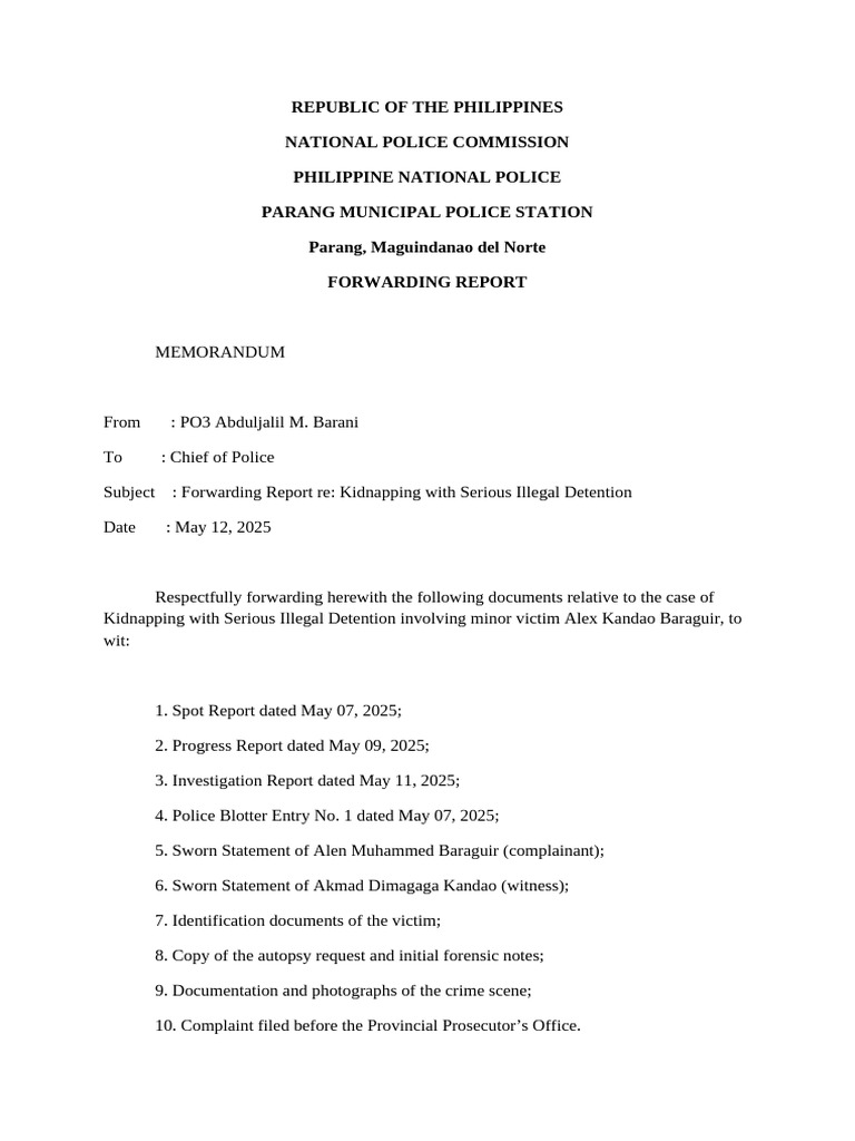 Forwarding Report Kidnapping Baraguir | PDF