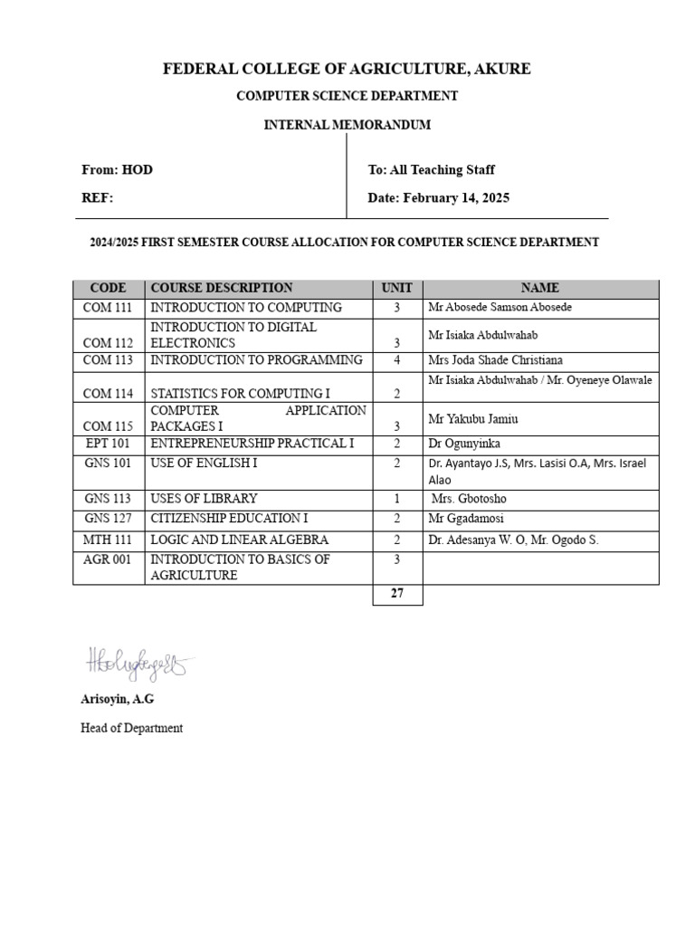 Computer Science Course Allocation 2025 | PDF | Computing | Computer ...