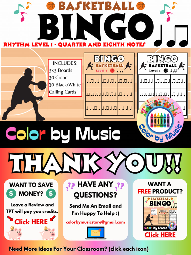 March Madness Basketball Rhythm Bingo | Ta & Ti-Ti | PDF