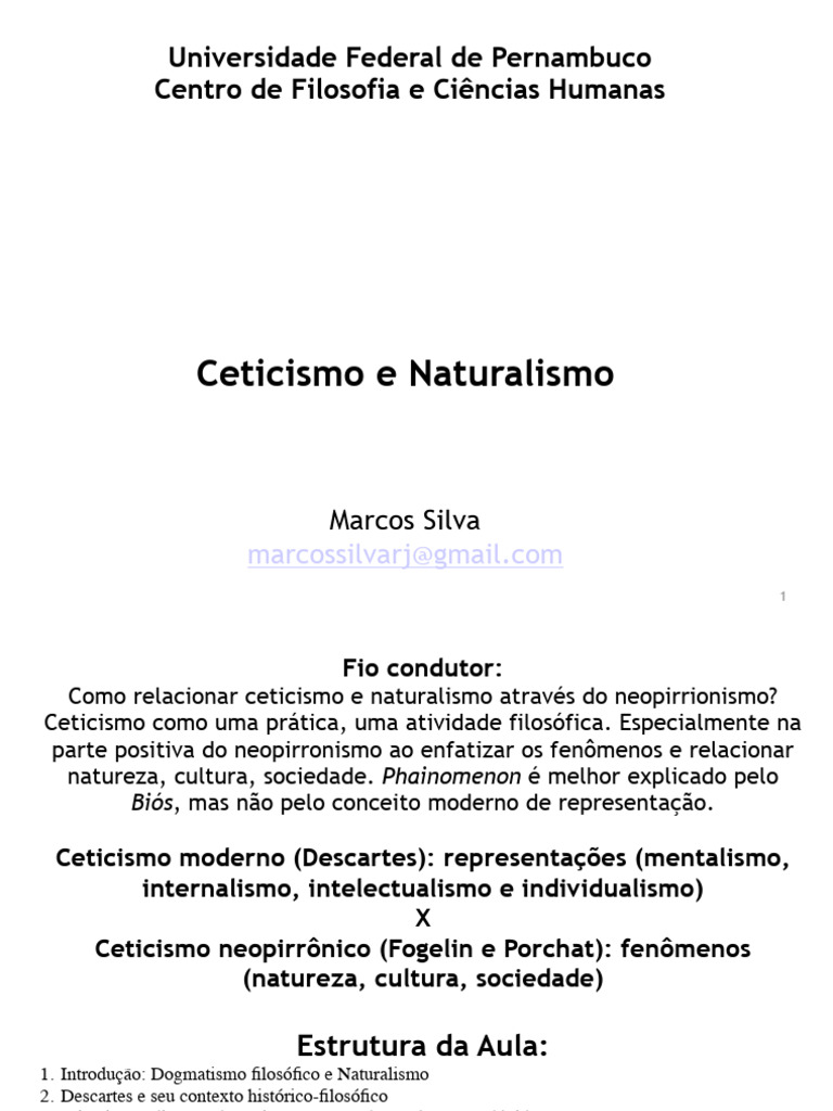 UFPE Ceticismo e Naturalismo - Aula | PDF | Science | Ceticismo