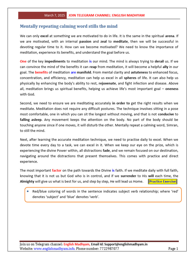 Mentally Repeating Calming Word Stills The Mind | PDF | Meditation | Verb