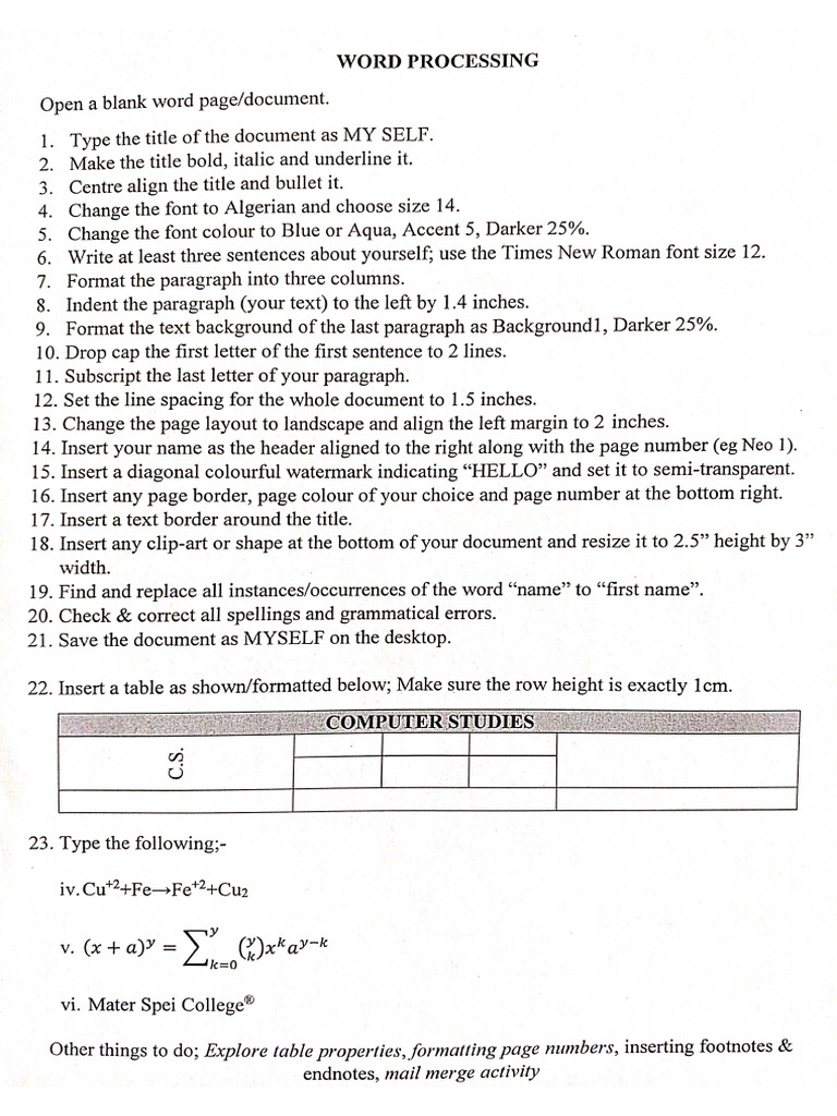 Word Processing Practice (Paper 1 - Section A) | PDF