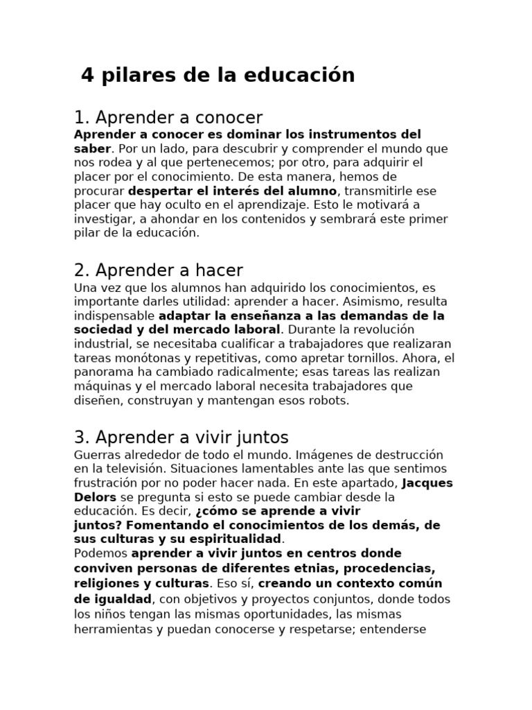 4 pilares de la educación | PDF | Aprendizaje | Enseñando