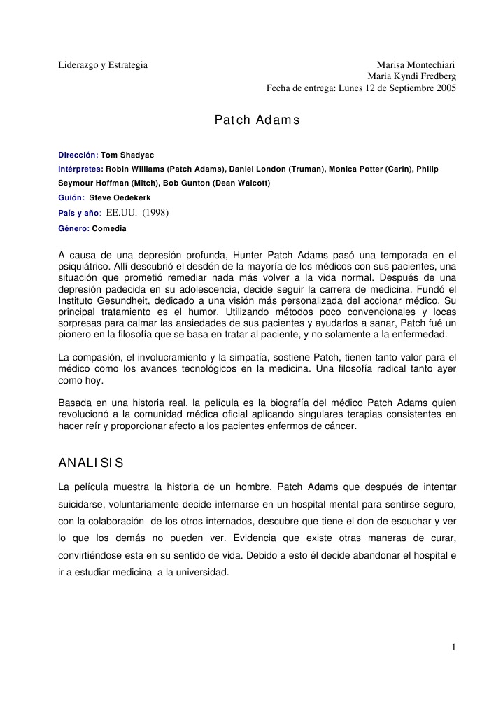 Patch Adams Pelicula Analisis | PDF