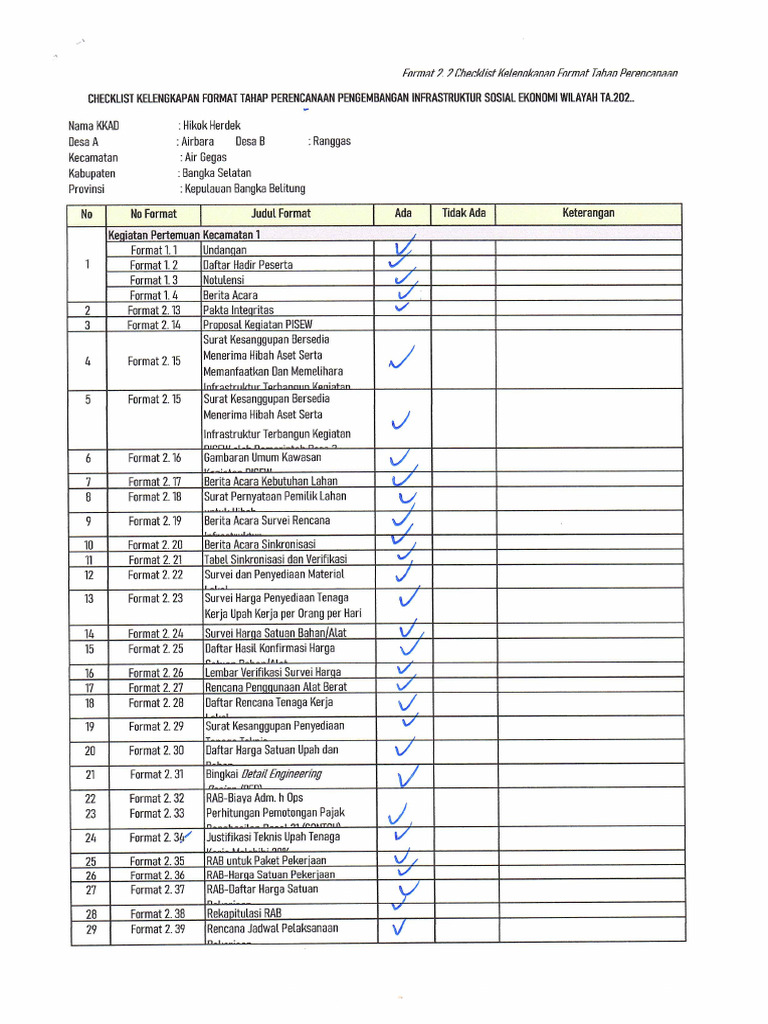 Checklist Format Perencanaan Infrastruktur | PDF