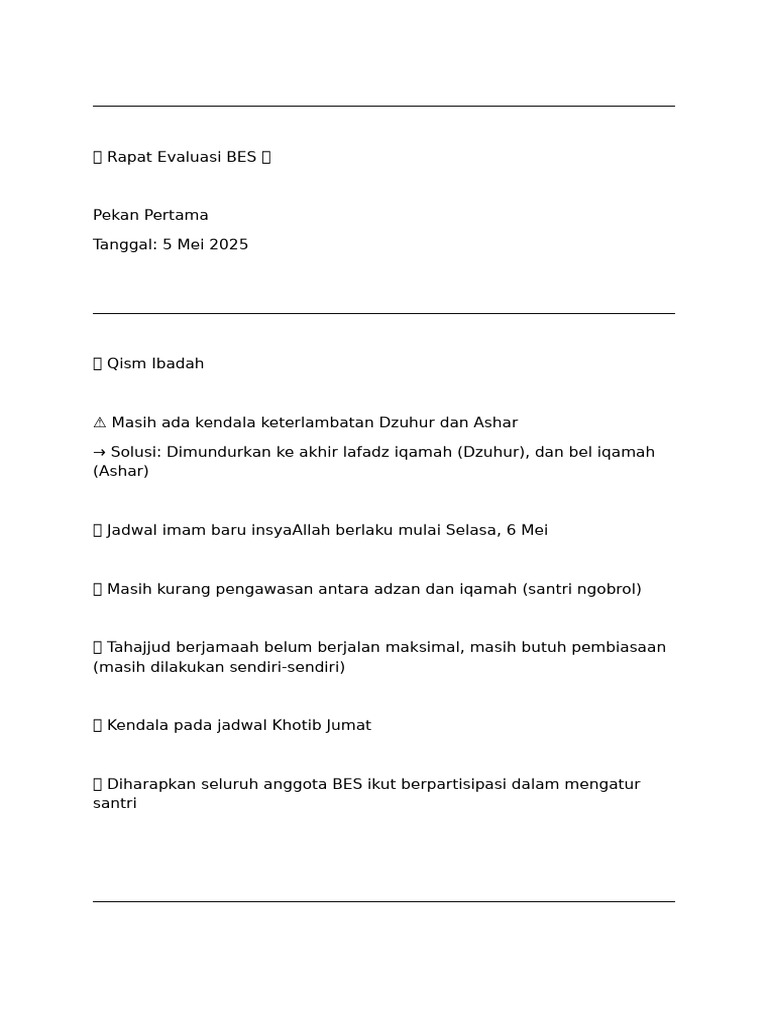 Contoh Evaluasi Rapat Osis | PDF