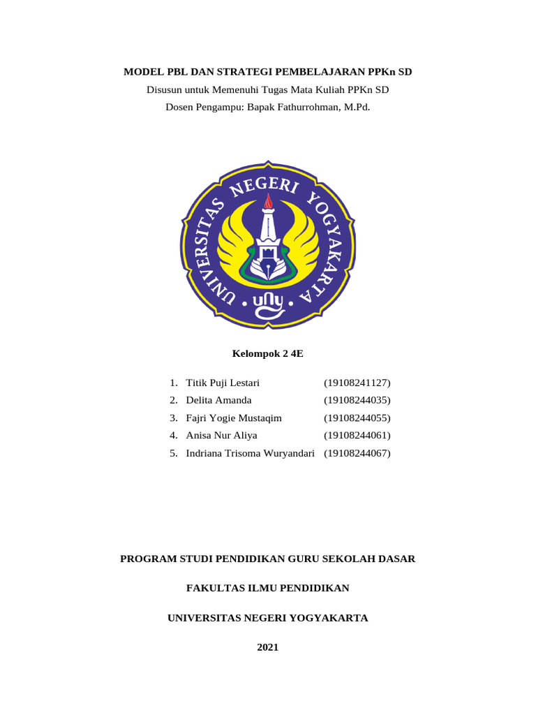 Kelompok 2_ Model Pbl Dan Strategi Pembelajaran Ppkn Sd | PDF