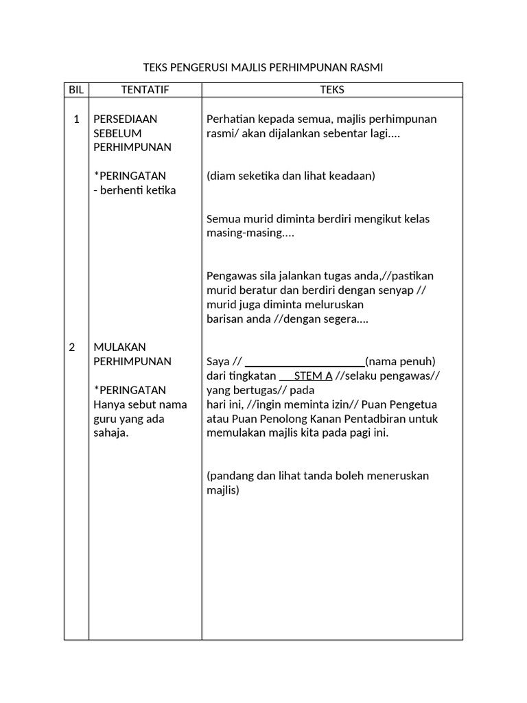 Teks Pengerusi Majlis Perhimpunan Rasmi | PDF