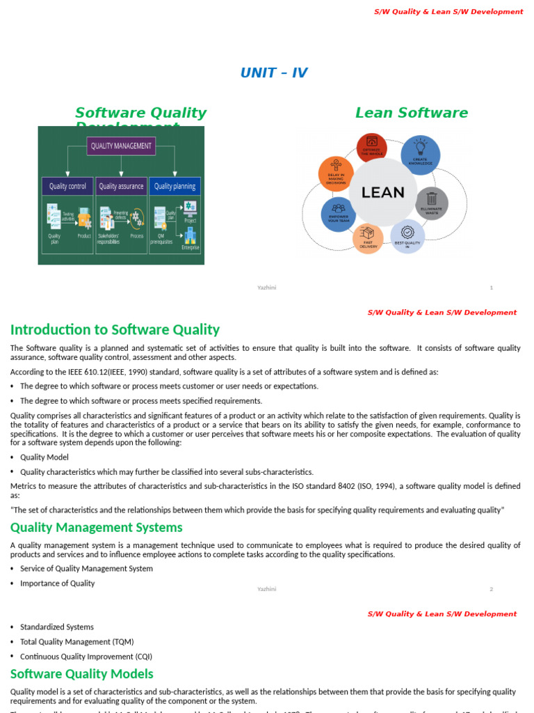 Unit-IV Software Quality and Lean Software Development | PDF | Quality ...
