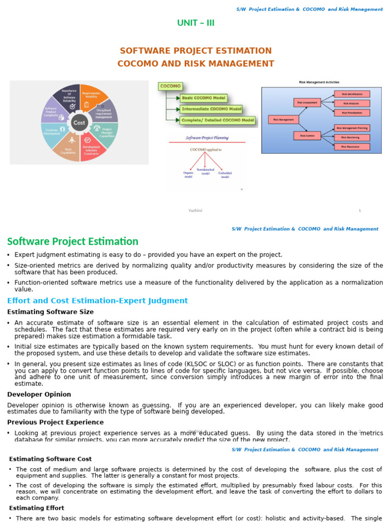 Unit-III Software Project Estimation && COCOMO and Risk Management | PDF | Software Engineering ...