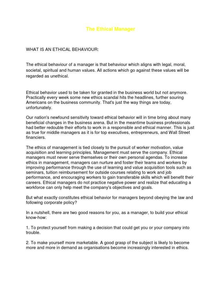 The Ethical Manager | PDF | Value (Ethics) | Motivation