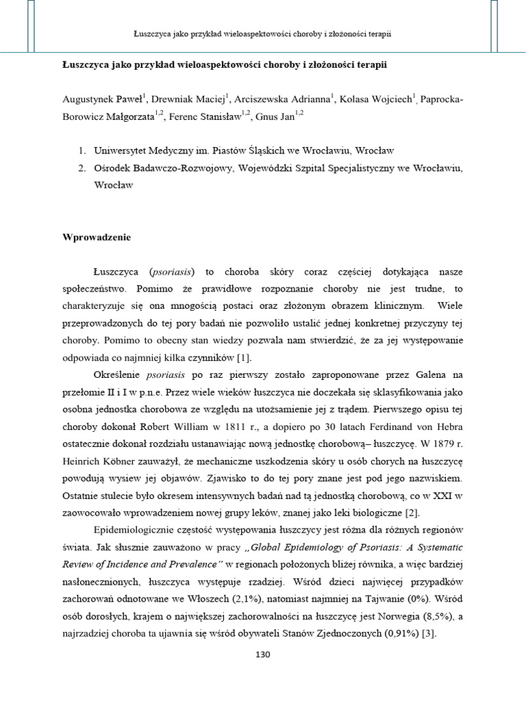Łuszczyca Jako Przykład Wieloaspektowości Choroby I Złożoności Terapii ...