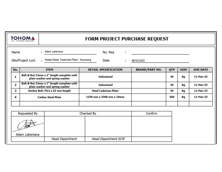 Form PR Pengajuan Material Ke 9 | PDF