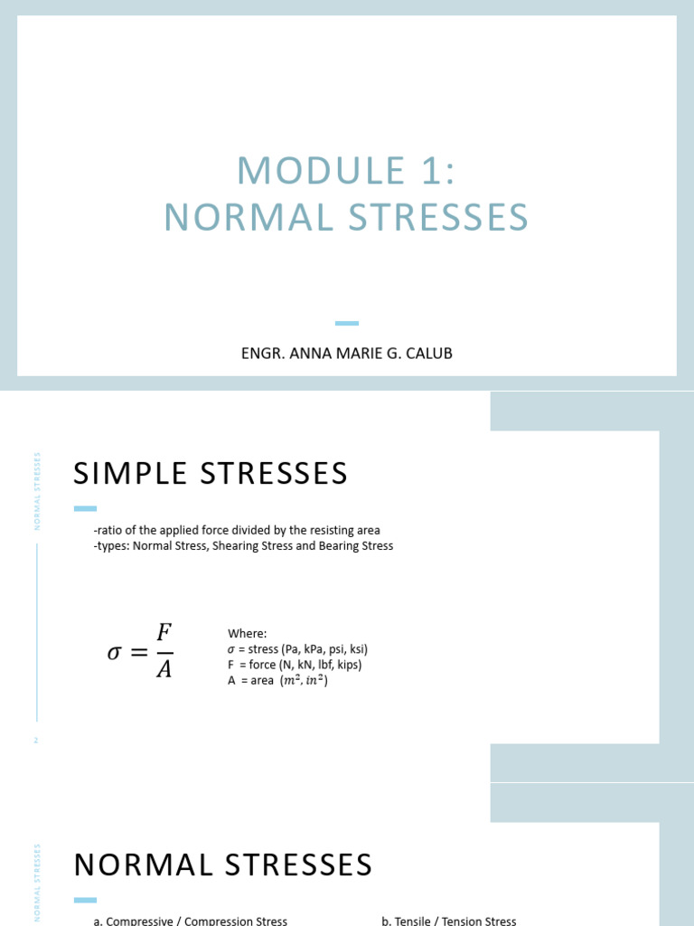 Module 1 - Normal Stresses | PDF | Stress (Mechanics) | Solid Mechanics