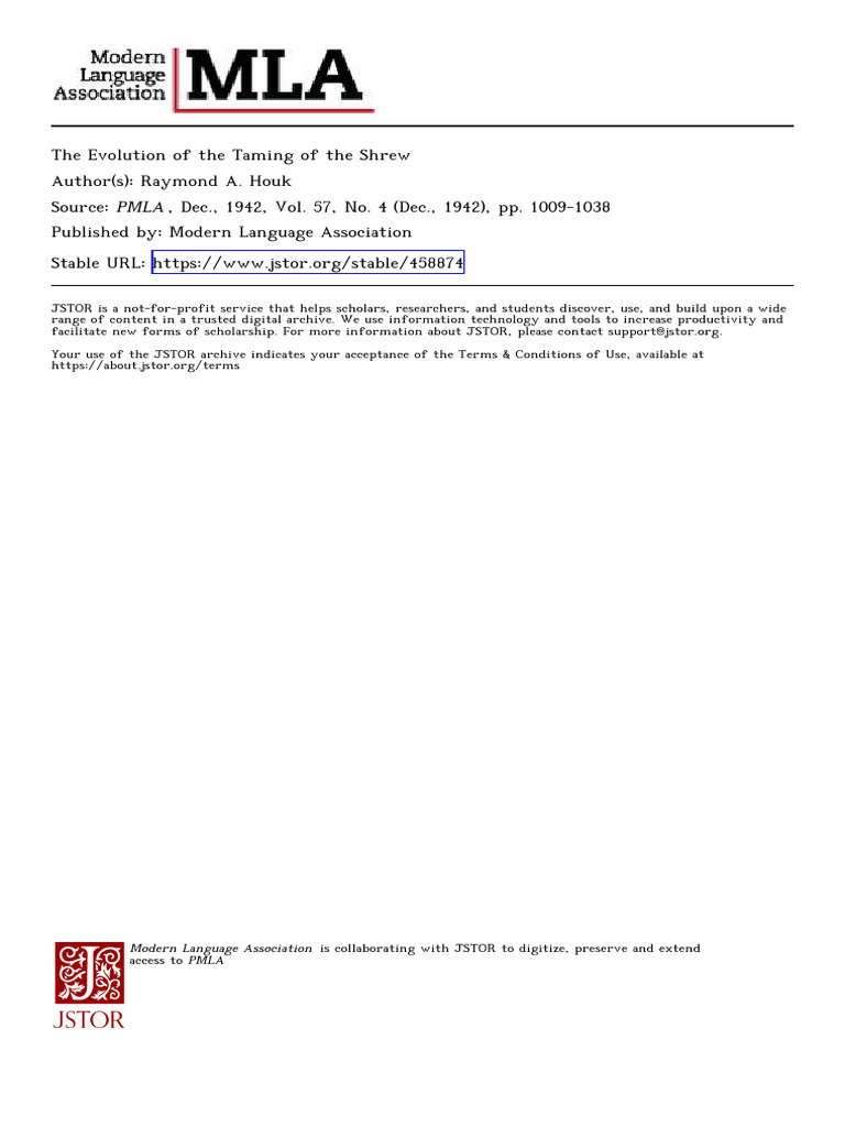 Houk EvolutionTamingShrew 1942 | PDF | The Taming Of The Shrew | Early ...