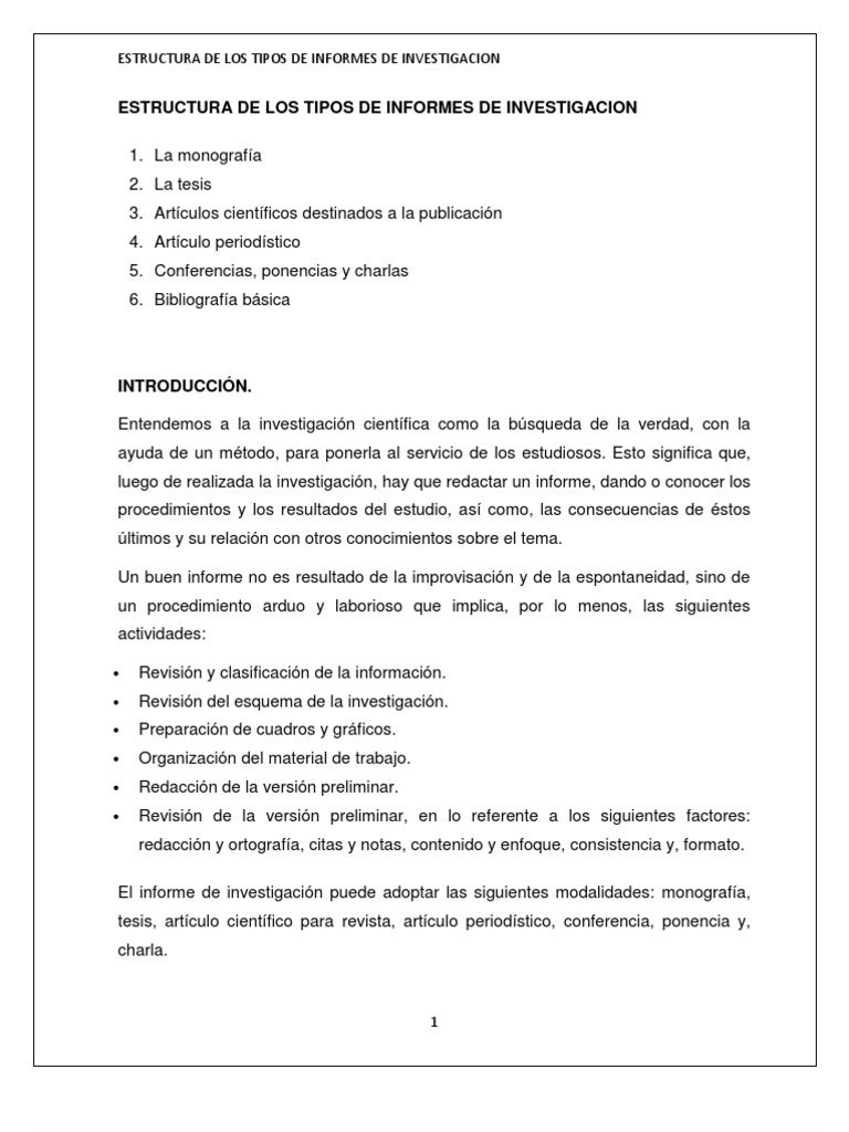 Tipos de Informes de Investigacion