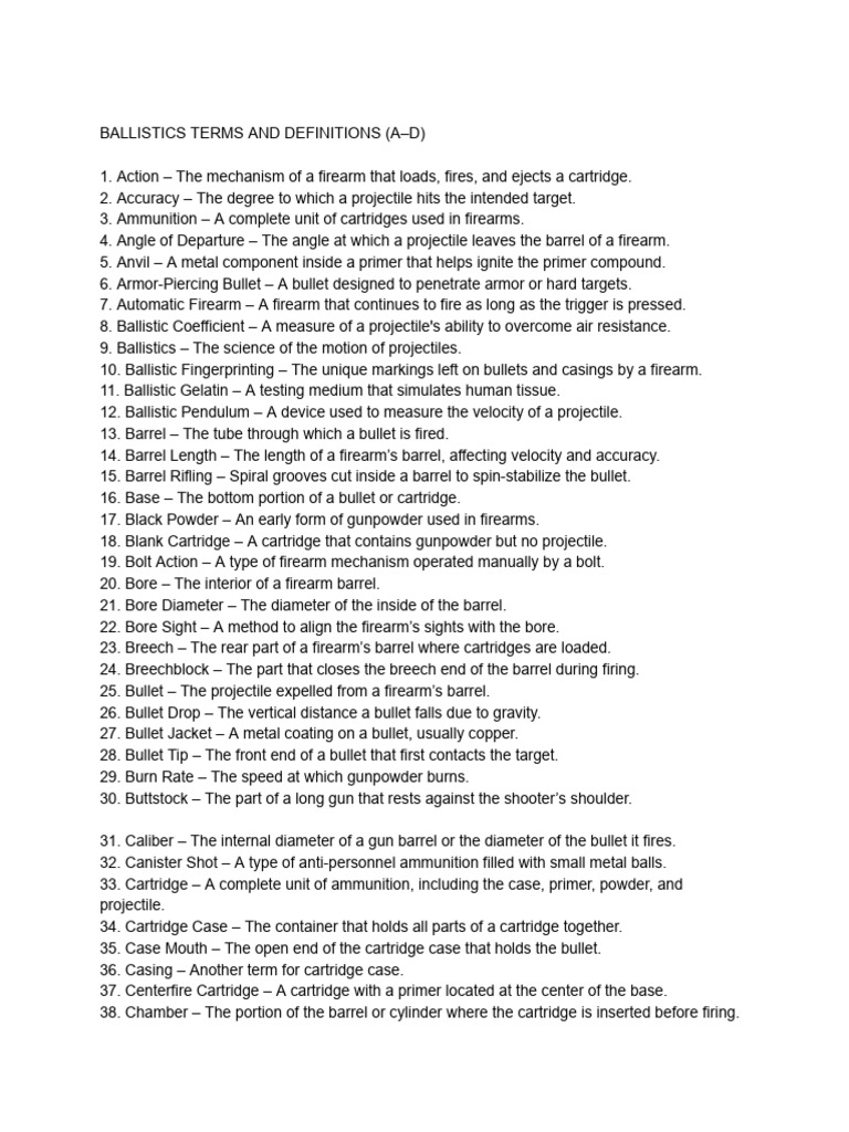 Ballistics Terms A To Z | PDF | Cartridge (Firearms) | Gun Barrel