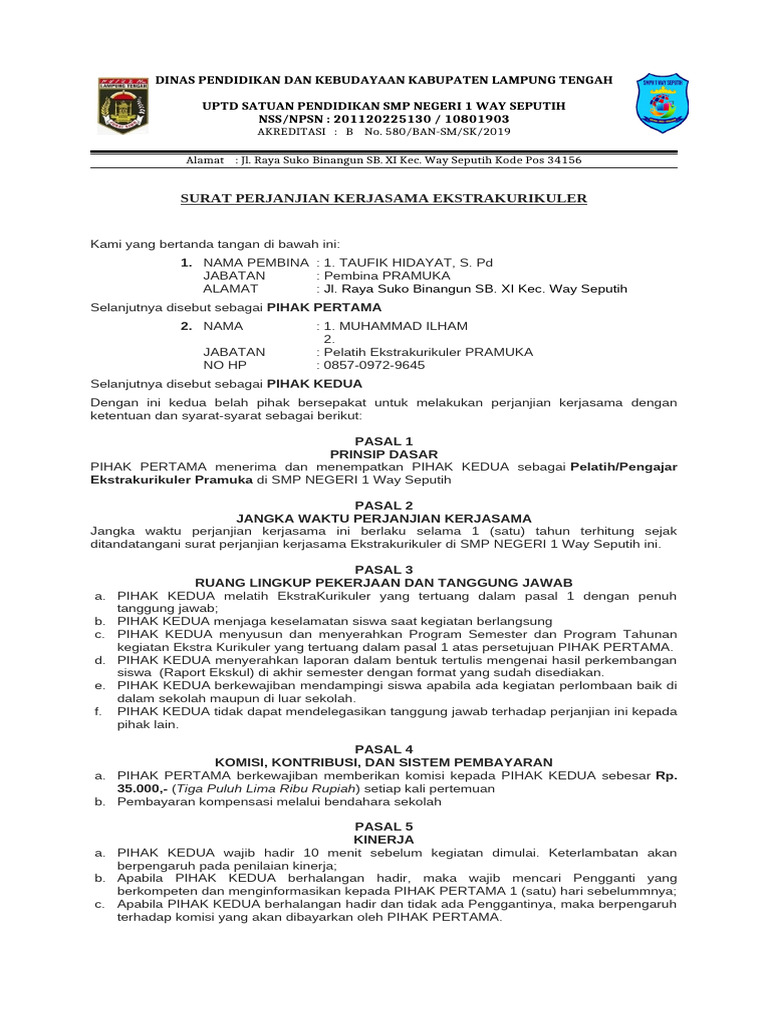 Surat Mou Sekolah | PDF
