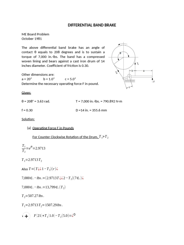 Differential Band Brake Analysis | PDF | Clutch | Horsepower