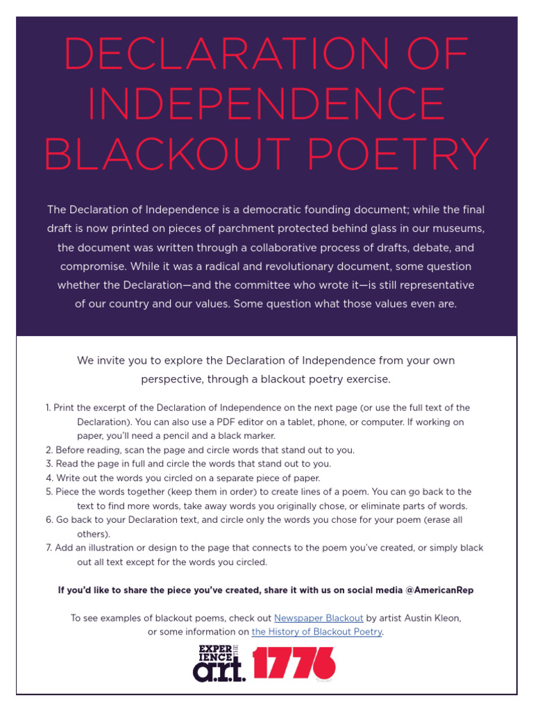Blackout Poetry from the Declaration | PDF | United States Declaration ...