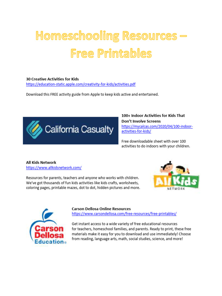 Homeschooling Resource Printables | PDF | Worksheet | Homeschooling