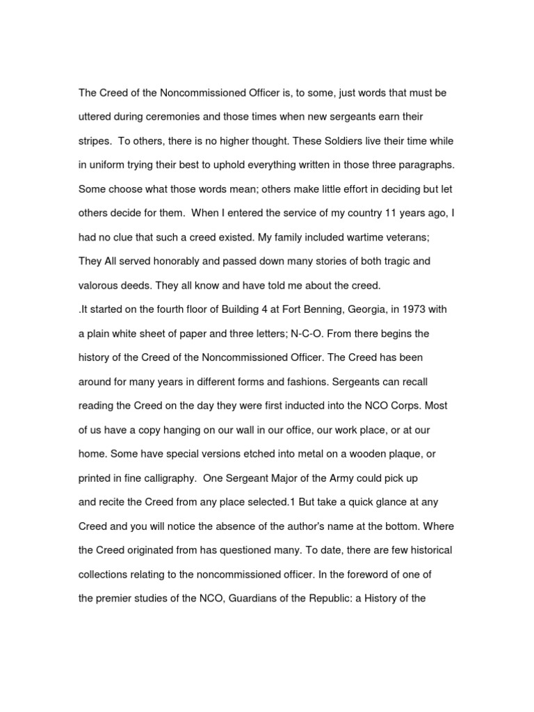 Nco Creed | PDF | Non Commissioned Officer | Military Science