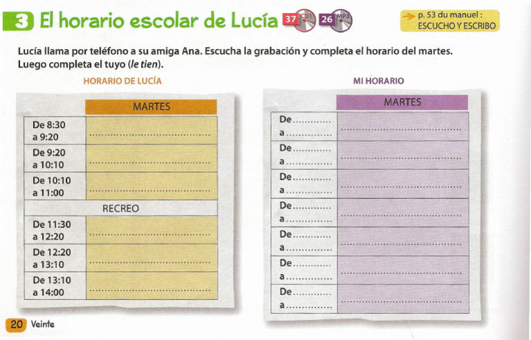 Horario Escolar de Lucia: Martes | PDF