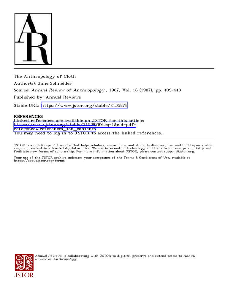 Schneider, The Anthropology of Cloth | PDF | Loom | Weaving