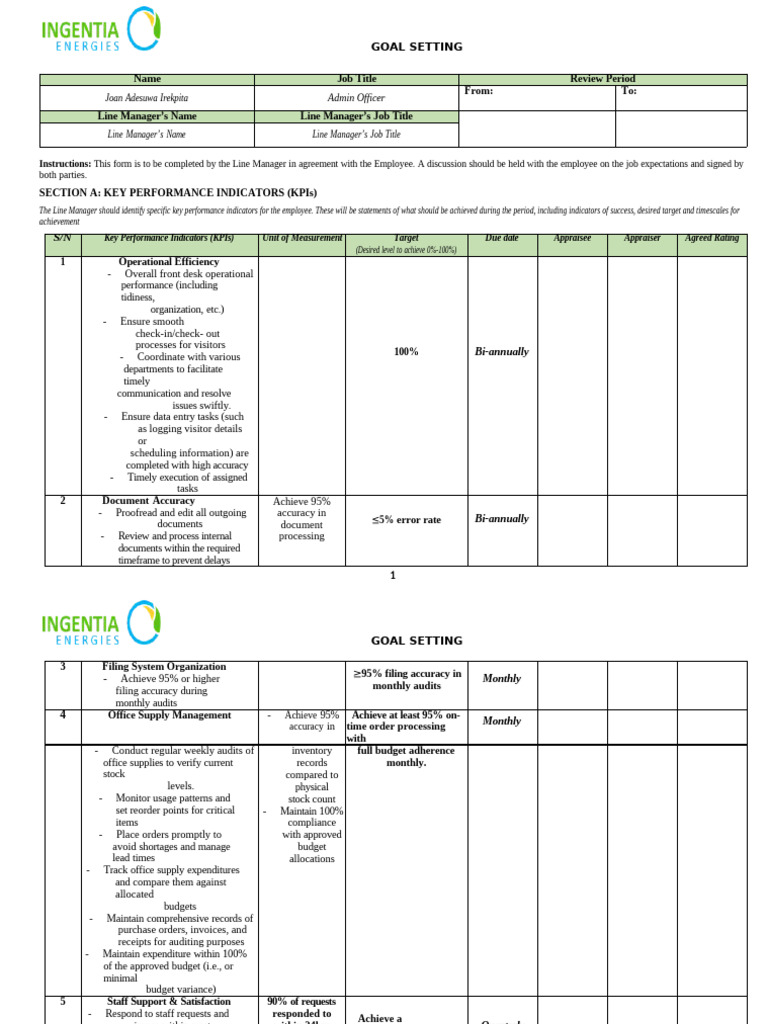 Employee - Goal Setting Form | PDF | Goal Setting | Performance Indicator