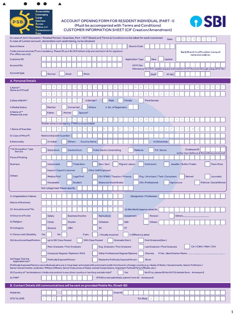 SBI-Branding of Savings Bank Account Opening Form - PURPLE V2 - Common ...