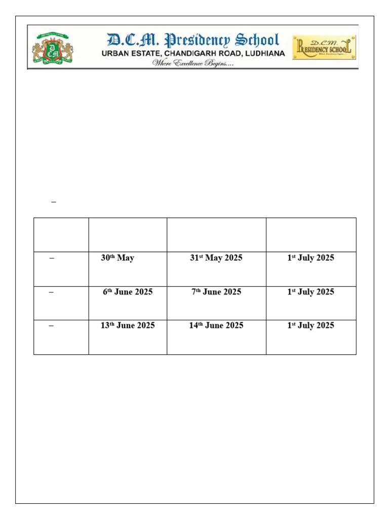 Summer Break Schedule for Classes III-XII | PDF