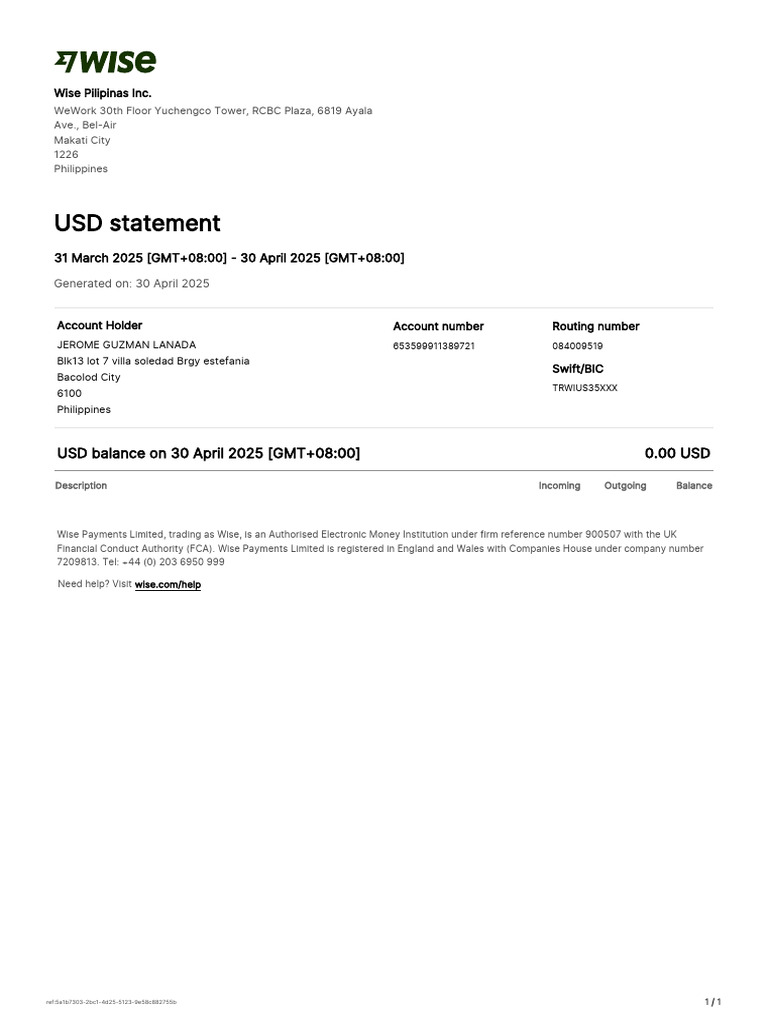 WeWork RCBC Plaza Account Statement | PDF