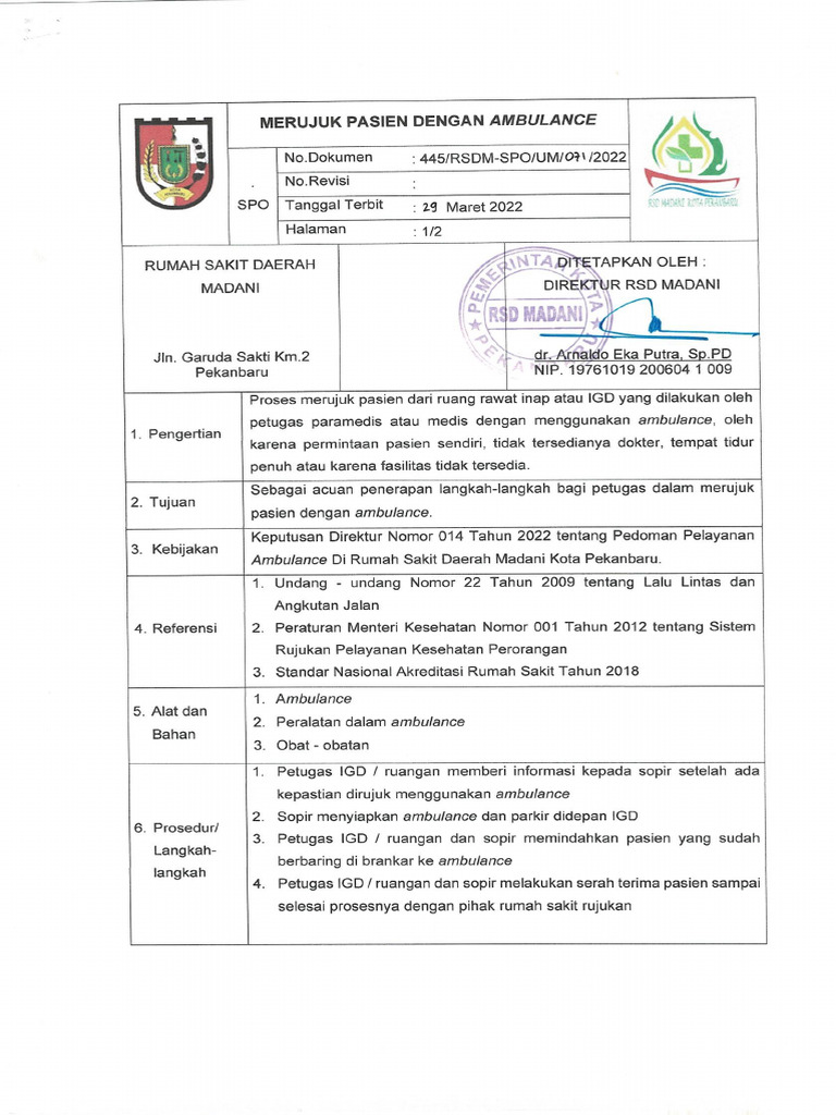 Spo Merujuk Pasien Dengan Ambulance | PDF