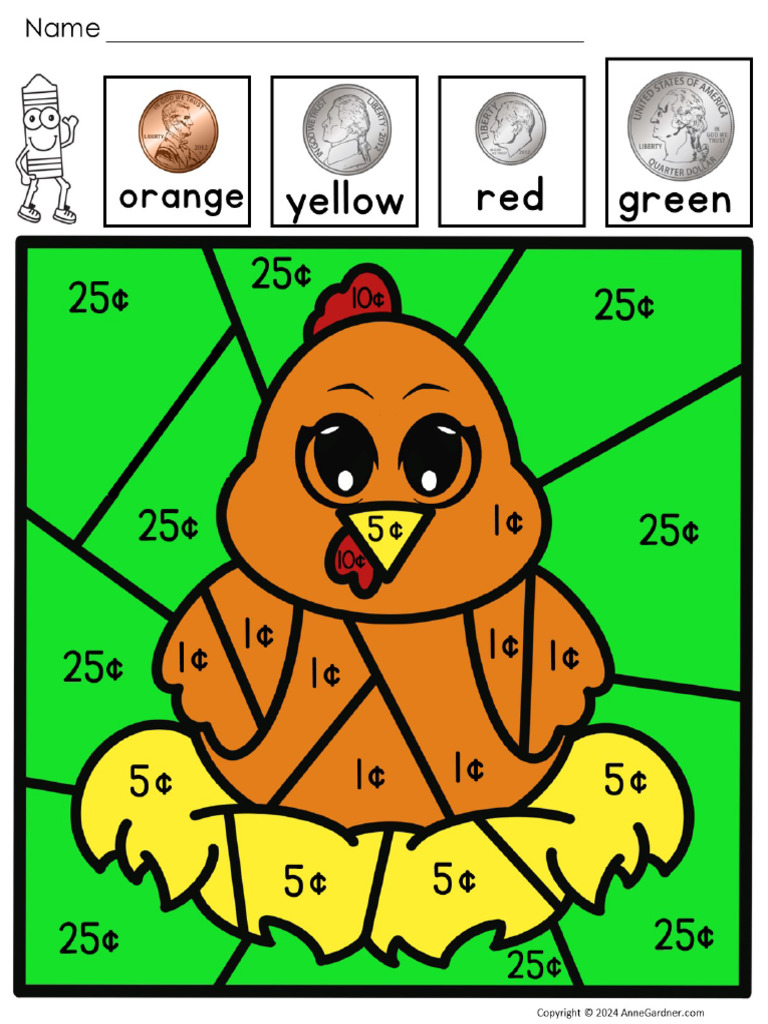 ColorbyCoinCodeFarmAnimalActivityWorksheetsIdentifyCoinsPosters 1 | PDF