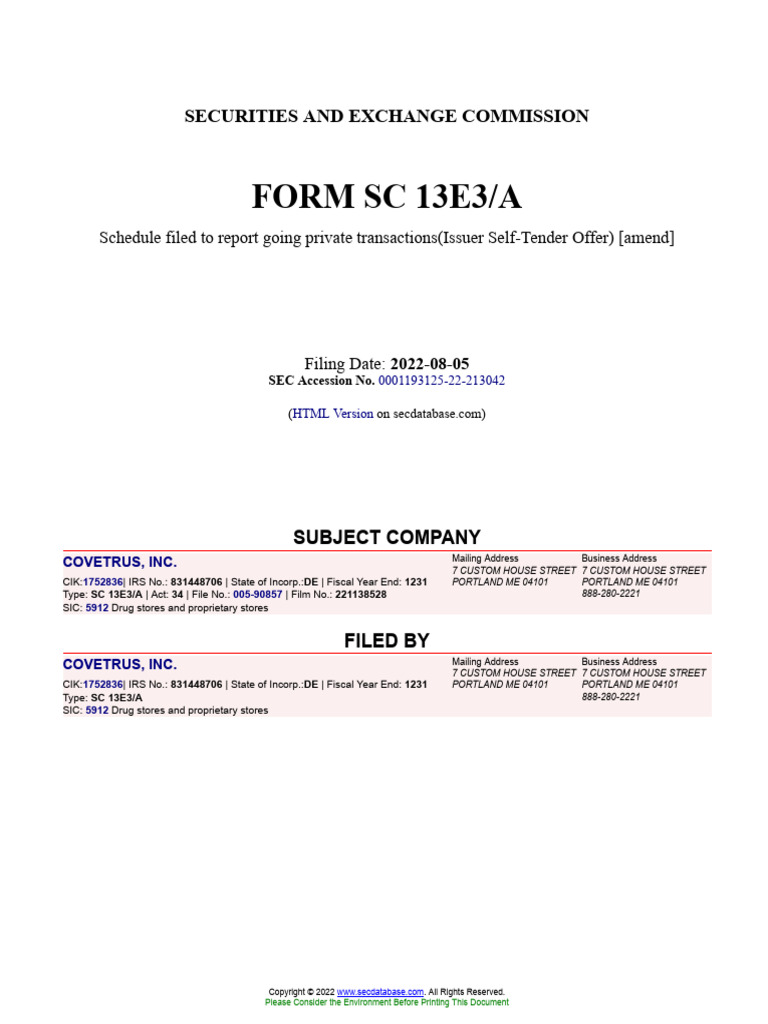 2024 Covetrus Goldman | PDF | Mergers And Acquisitions | Stocks