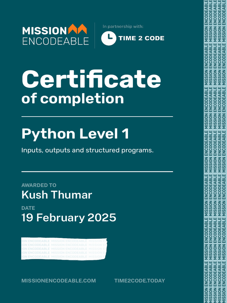 Mission Encodeable Certificate Level 1 | PDF