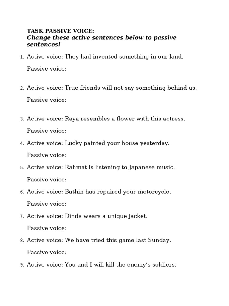 TASK PASSIVE VOICE ; ESSAY | PDF | Syntactic Relationships | Grammatical Conjugation