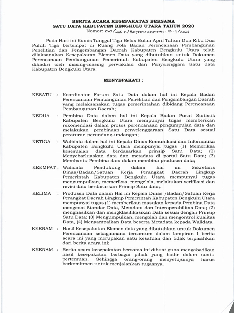 Berita Acara SDI Satu Data Indonesia | PDF