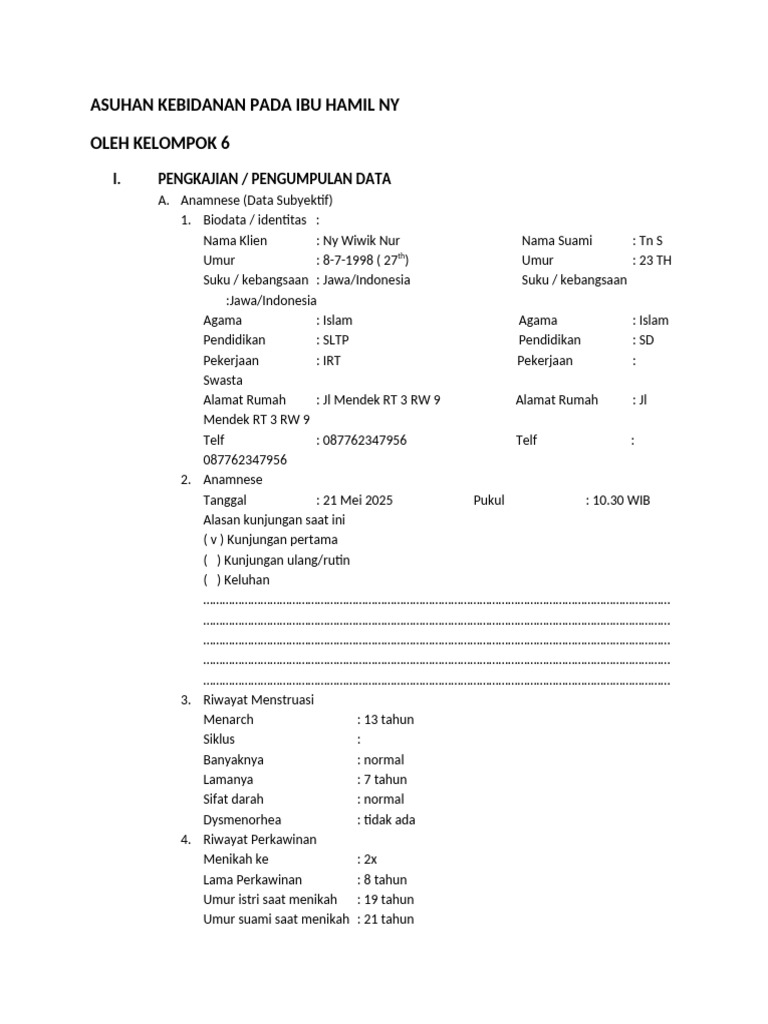 Contoh Form Askeb Siip | PDF