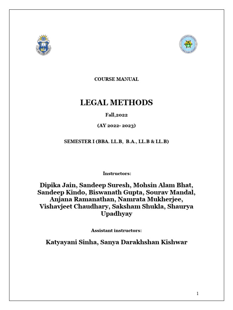 Legal Methods Course Manual 2022 | PDF | Precedent | Statutory ...