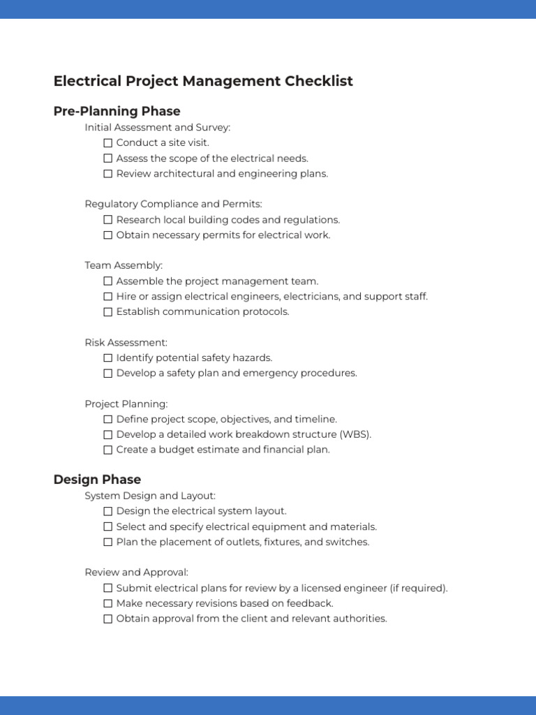 Electrical Project Management Checklist Template | PDF | Project Management