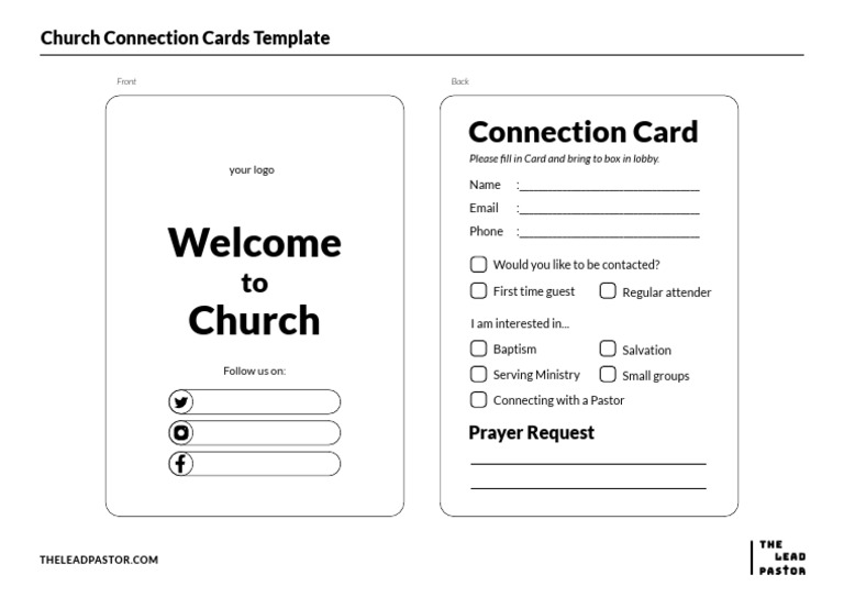 Church Connection Cards Template Digital | PDF