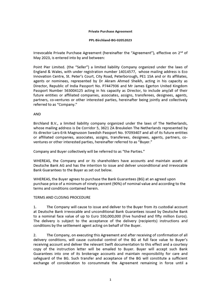 PPL Birchland BG 020523 Contract Signed | PDF | Payments | Procurement